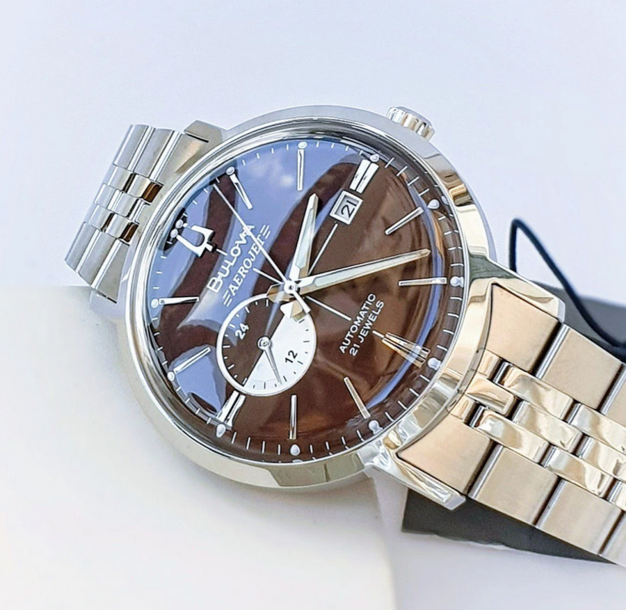 Bulova Automatic Aerojet Men's Brown Dial Date Indicator Watch 96B375 ...