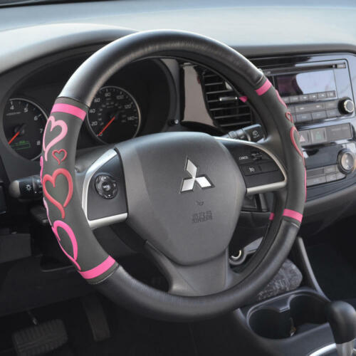 Beautiful Pink Heart Design Steering Wheel Cover Durable Odorless PU ...