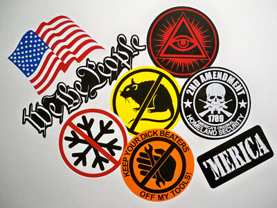8 Funny Hard Hat Stickers / American Flag No Rats We the People Beaters ...