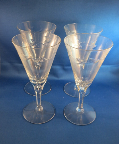 Four SENECA Crystal Wine Glasses (ARDIS???) Hex Stem Etched Scrollwork ...