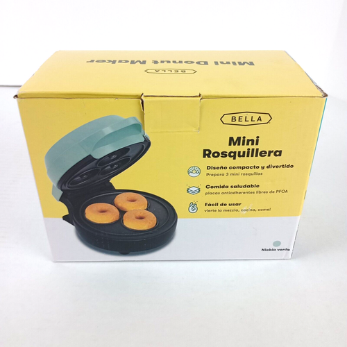 Bella Mini Donut Maker with Recipe Book Non Stick Make 3 Donuts Compact ...