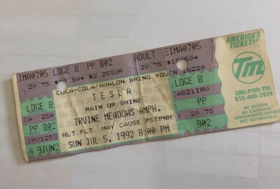 TESLA Ticket Stub - Irvine Meadows, USA 1992 - UK Seller - Rare ...