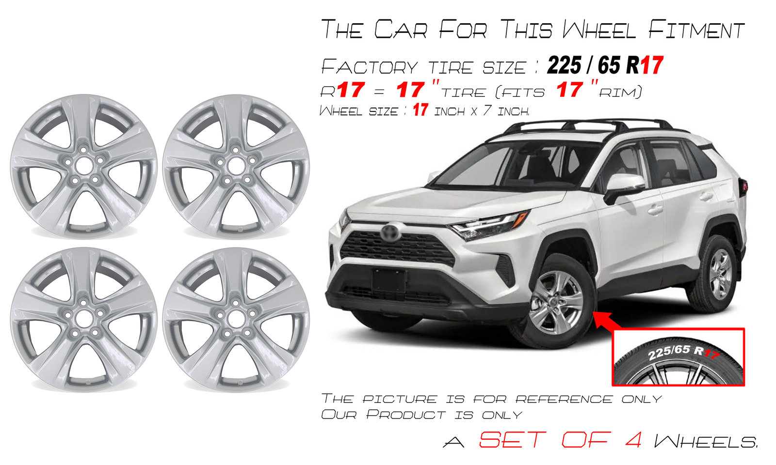 17" 4 PCS Silver Wheels for Toyota RAV4 2019-2024 OE Style Replacement ...