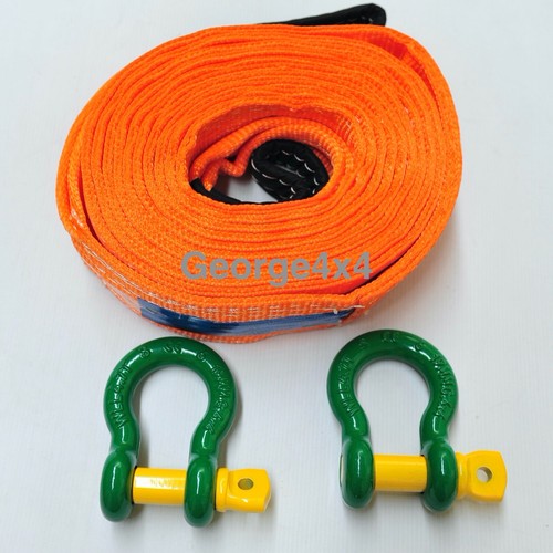 Recovery Tow Strap 14000kg 9m + 2X Rated Shackles Green George 4x4 4WD ...