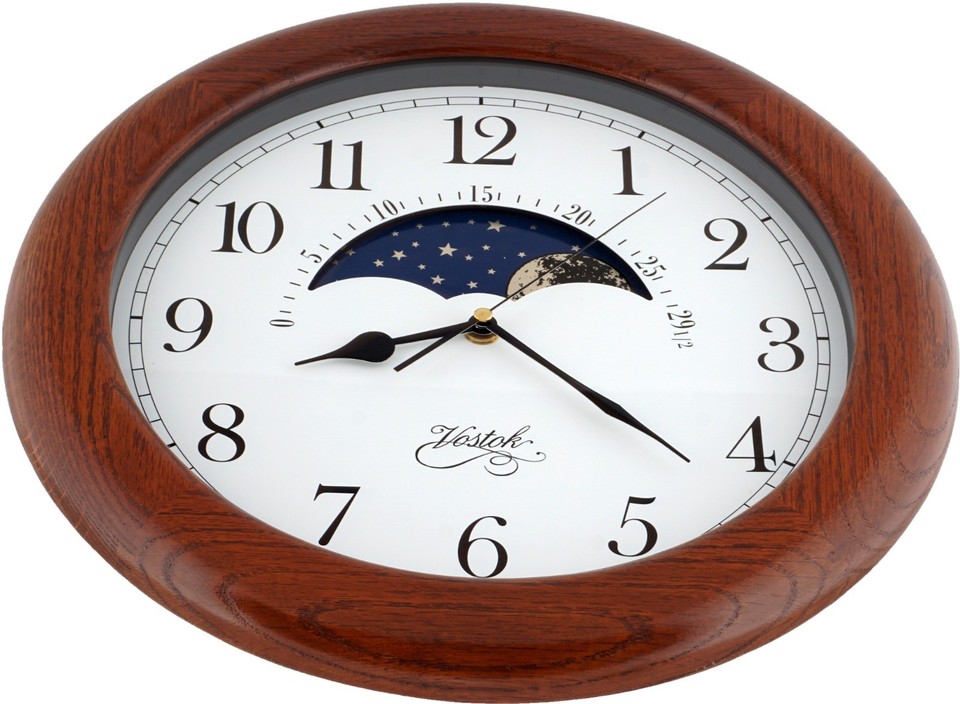 JUSTIME 14" Solid Wood Silent Sweep Mechanical Moon Phase Moving Dial ...
