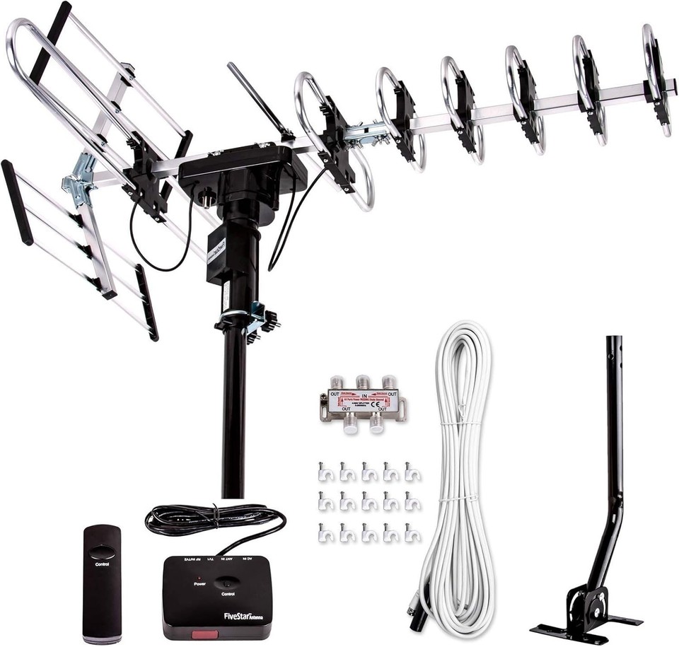 Outdoor Digital Amplified HDTV Antenna - 200 Mile Range, 360° Rotation ...