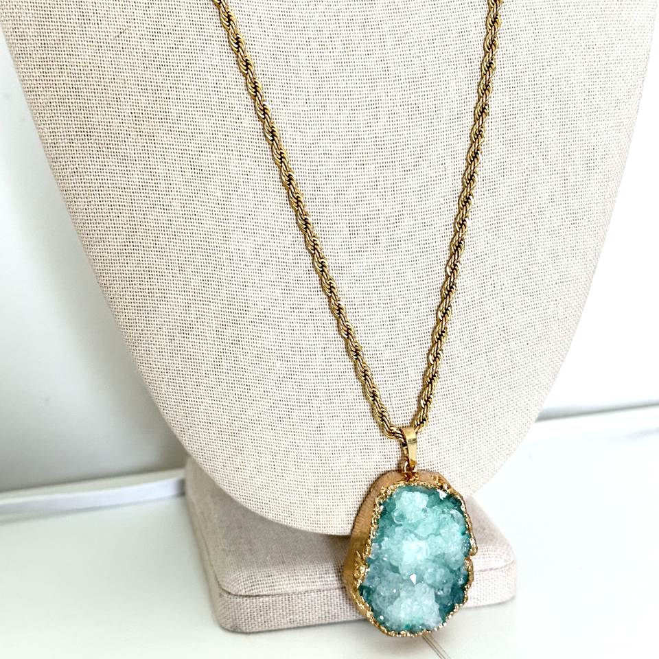 Vintage Napier Signed Chunky Gold Tone Rope Chain Blue Crystal Pendant ...