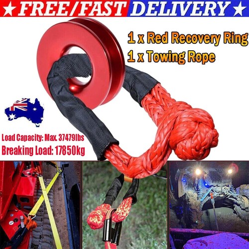Recovery Ring Snatch Block Pulley & Soft Shackle Tow Winch Rope Straps ...