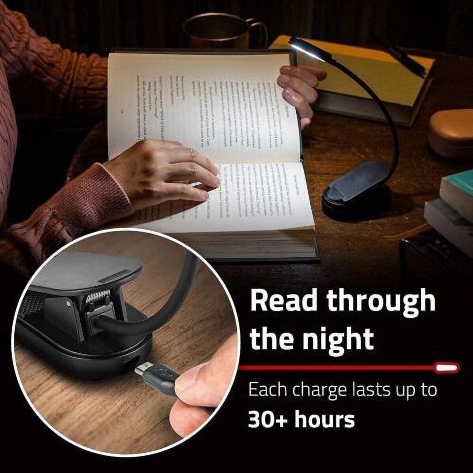 Small Table LED Reading Book Light USB Rechargeable Flexible Clip Desk ...