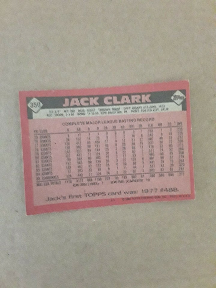 Jack Clark baseball card #350. St.Louis Cardinals. | eBay