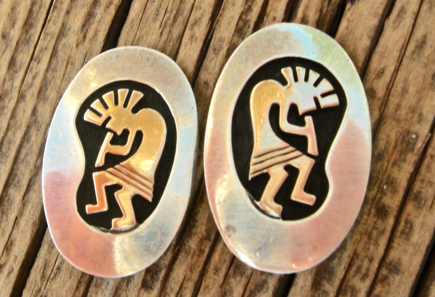 vin NAVAJO MIKE BEGAY THICK 14K YELLOW GOLD & STERLING KOKOPELLI STYLE ...