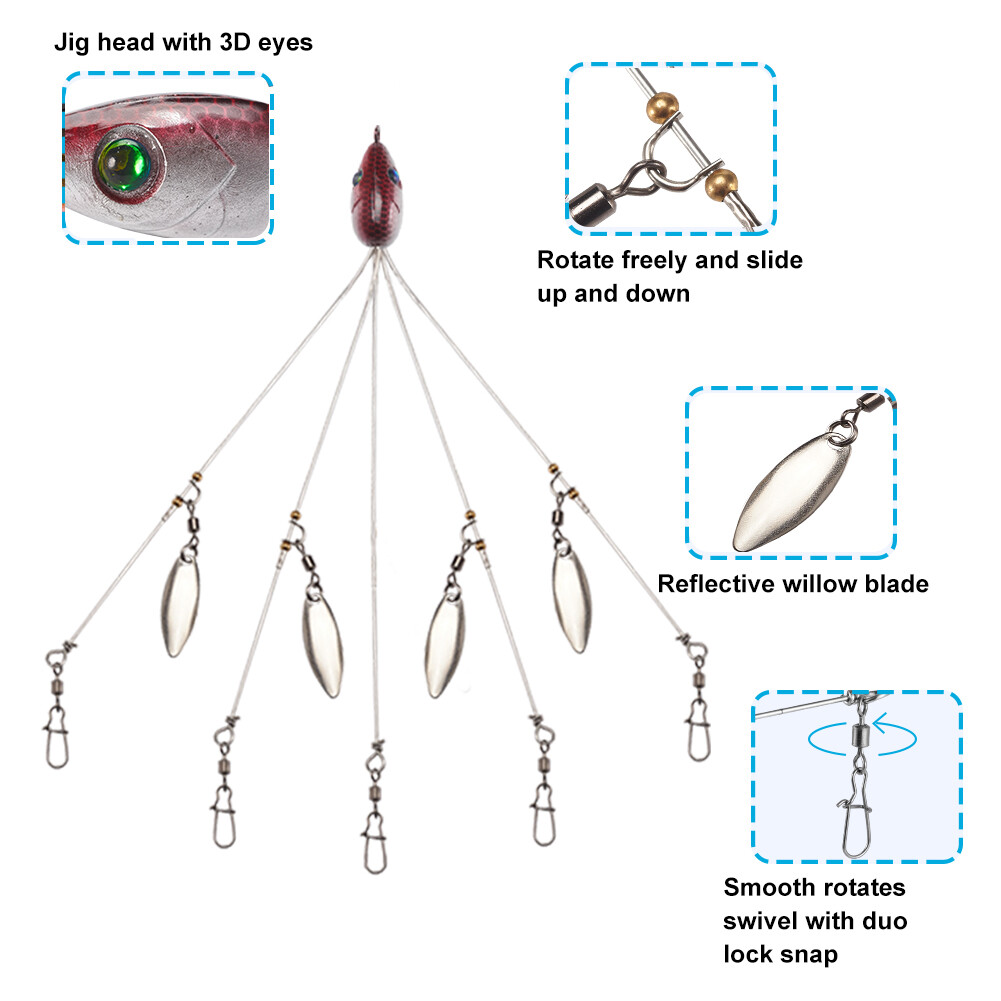 5 Arms Alabama Rig Fishing Lure Umbrella Rig w/Spinner for Striper Boat ...