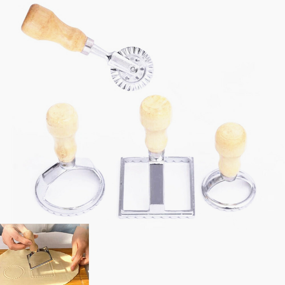 Ravioli Cutter Set with 2 Round 1 Square & Roller Cutter Pasta Making ...