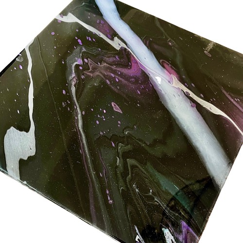 OOAK 1of1 Painted Resin Coated Accent Tile 12x12 Abstract Galaxy Pour ...