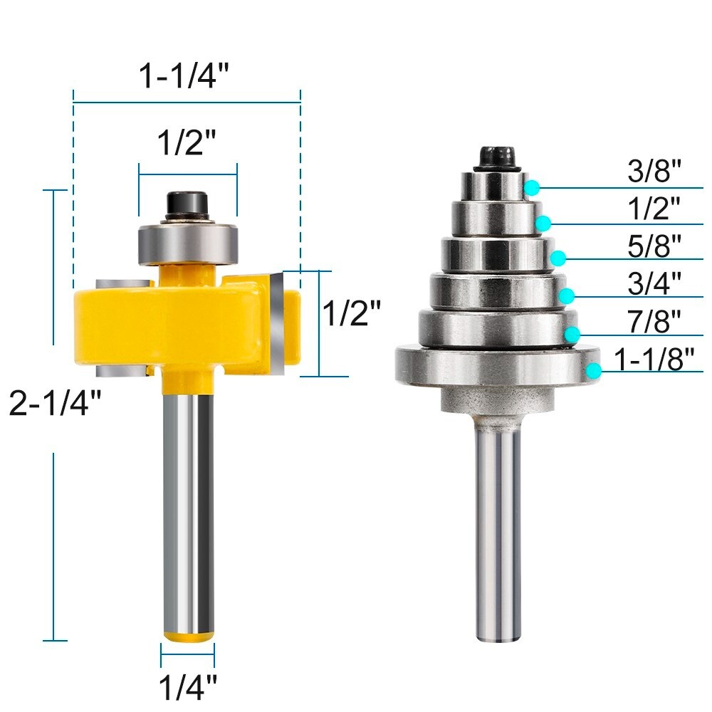 1/4 Inch Shank Rabbeting Router Bit Adjustable Multi Depths Cutter ...