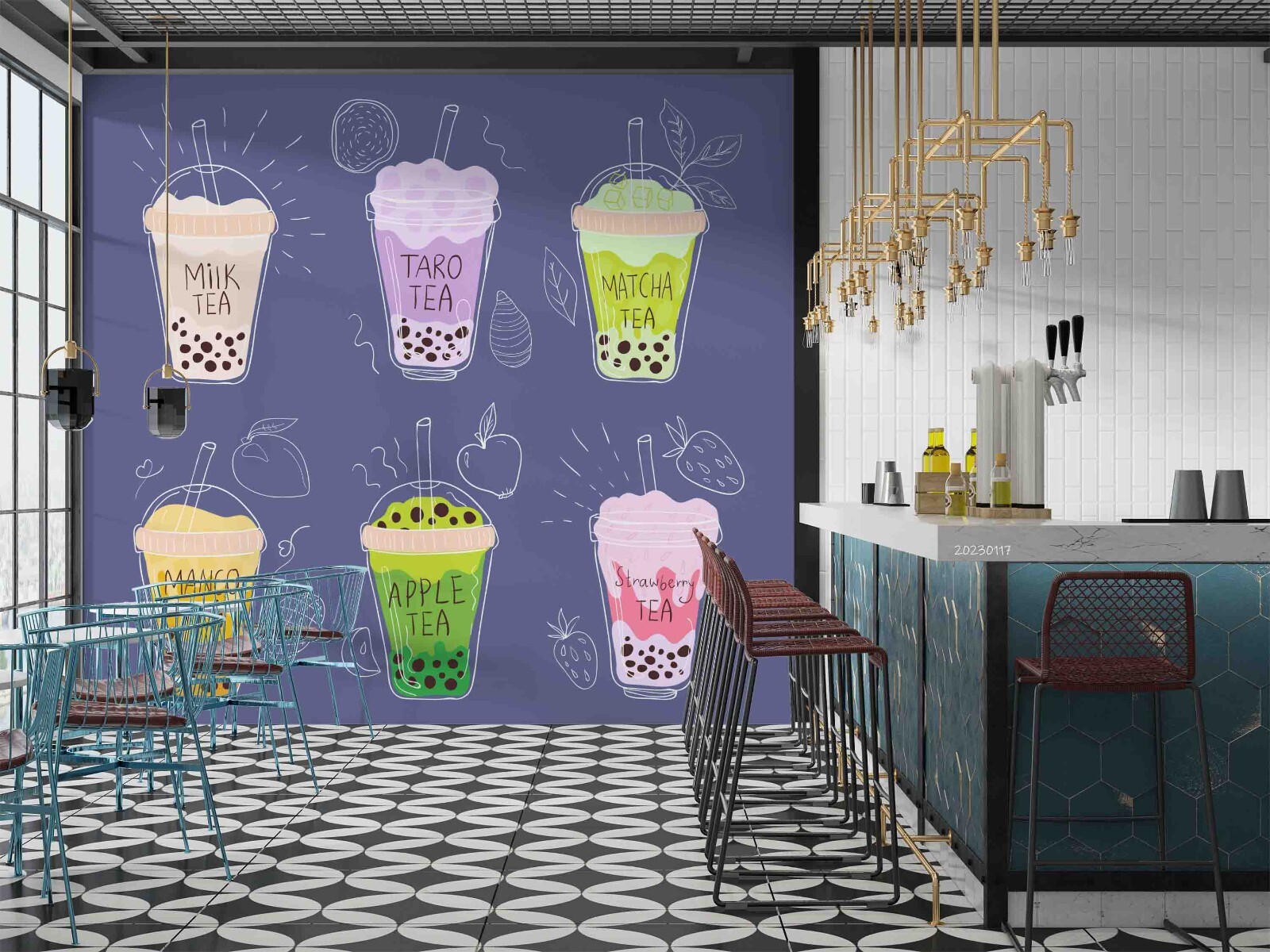 3D Bubble Tea Shop Background Wallpaper Wall Murals Removable Wallpaper ...