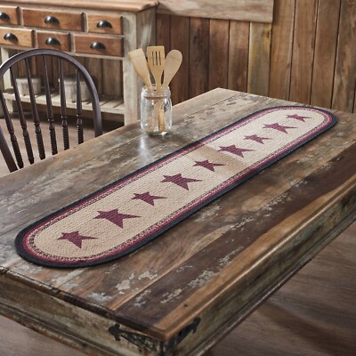 New Farmhouse PRIMITIVE RED STAR BRAIDED TABLE RUNNER Jute Topper 60 ...