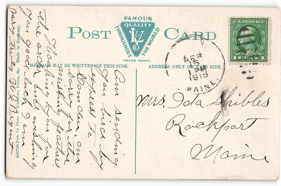 Postcard 1915 Main Street, Union, ME published by Chas & Simmons VTG ...