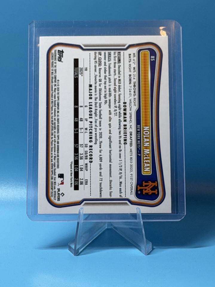 2026 Bowman Nolan McLean Purple Paper Parallel RC /299 #85 NY Mets | eBay