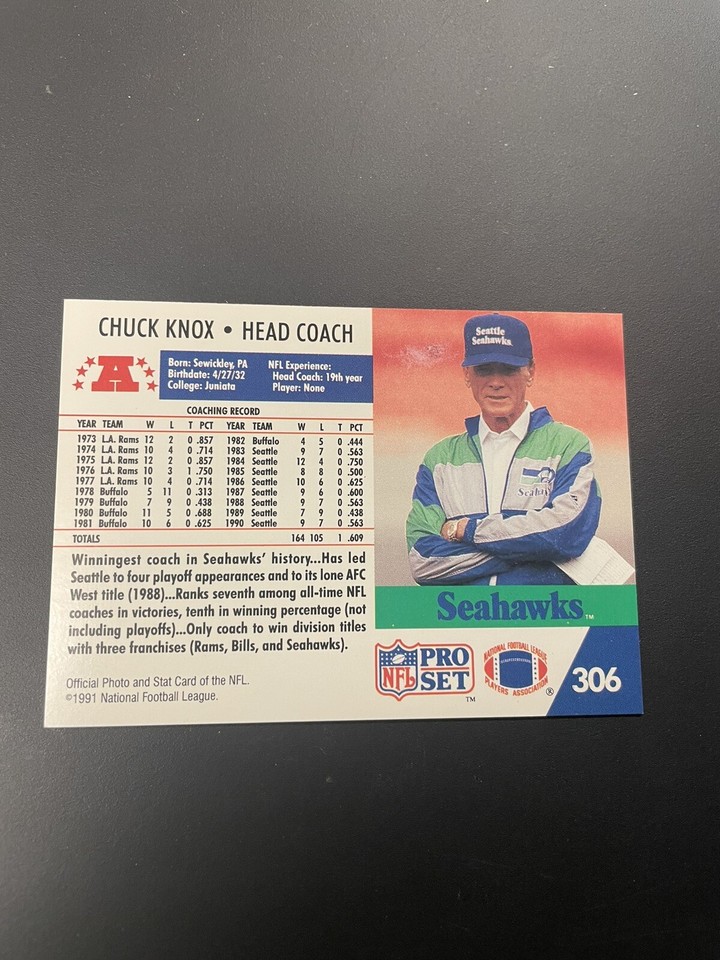Chuck Knox Seattle Seahawks Head Coach - NFL Pro Set 1991 Card #306 | eBay
