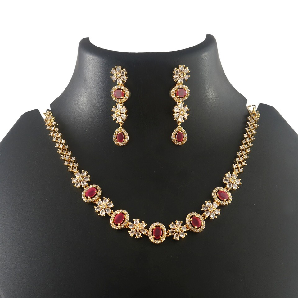 Cz Neckles Set For Women Indian Bollywood Party Wear Gold Plated ...