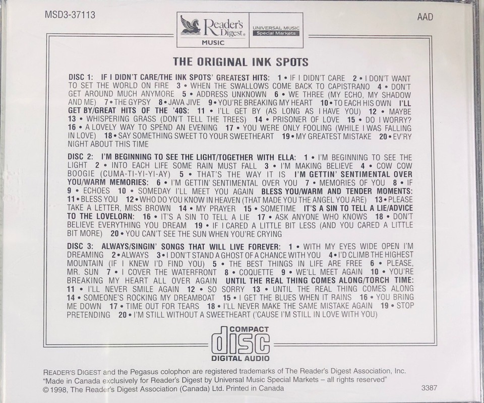 Ink Spots - The Original Ink Spots (CD X 3 Reader's Digest 1998) Brand ...