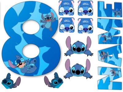 STITCH INSPIRED NAME AND NUMBER PERSONALISED CAKE EDIBLE ICING TOPPER ...