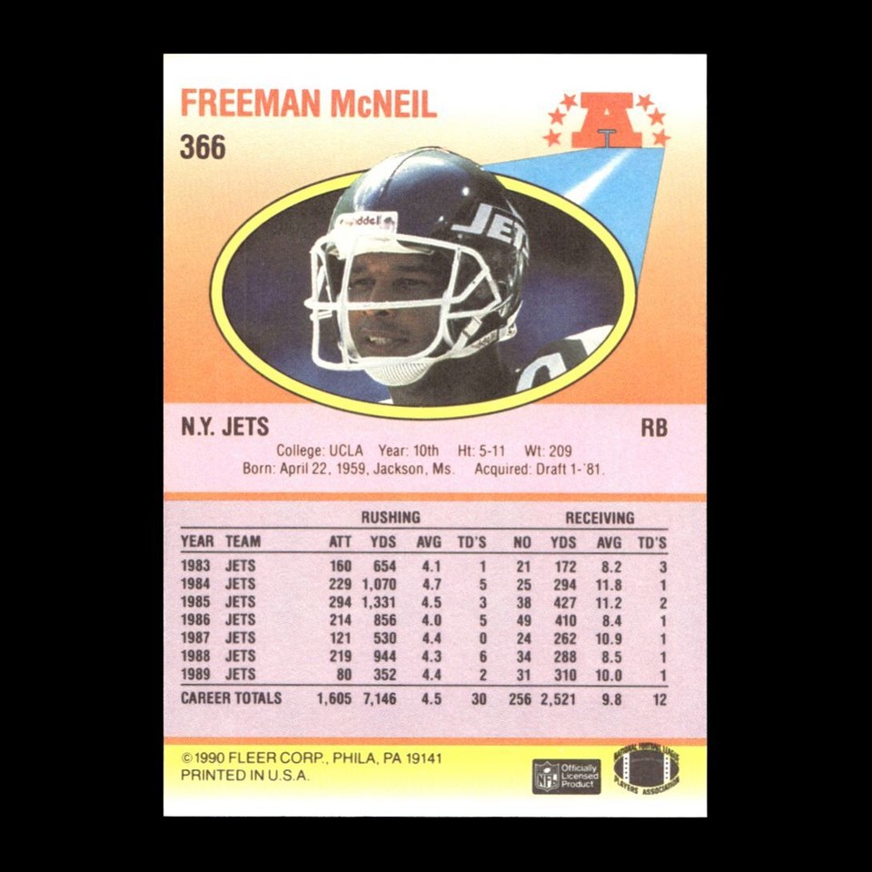 Freeman McNeil 1990 Fleer New York Jets #366 R325D 68 | eBay