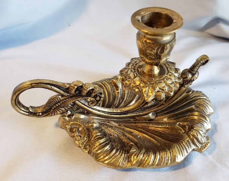 Vintage Ornate Brass Chamber Stick Candle Holder Victorian Candlestick ...