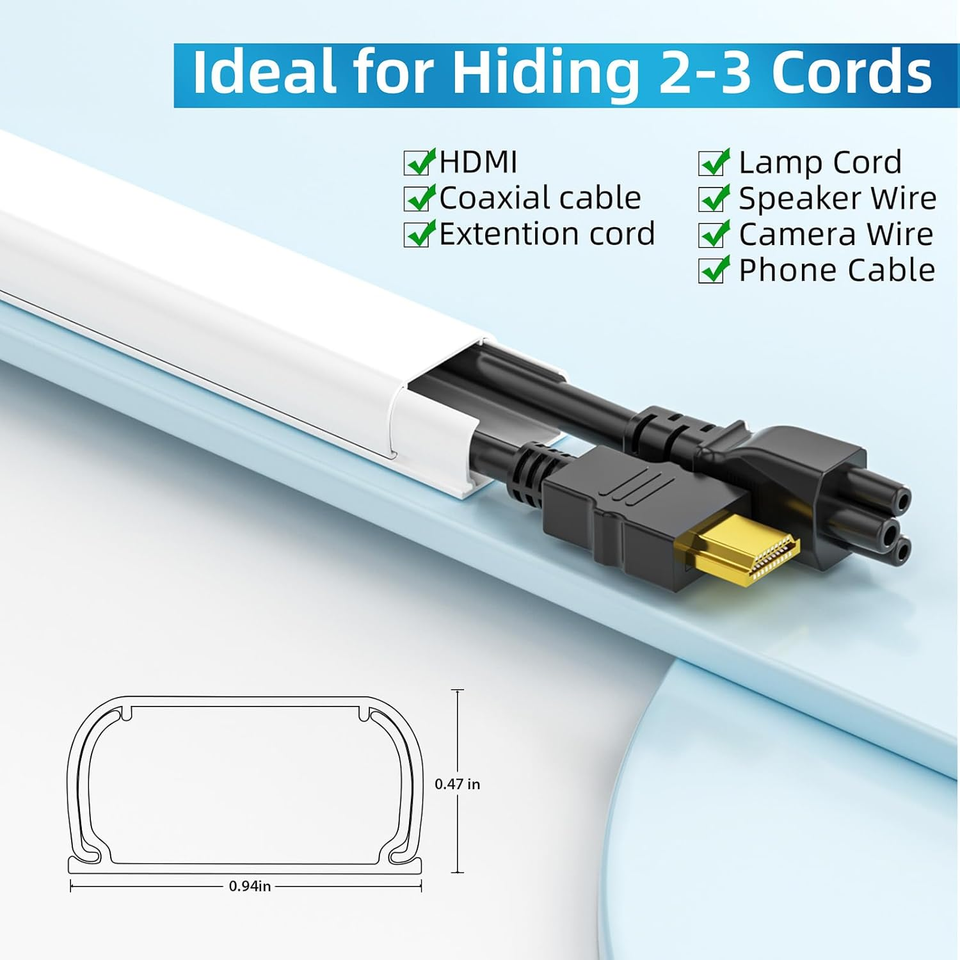 235In Wall Cord Hider for 2-3 Cords, On-Wall Cord Cover Channel, Long ...
