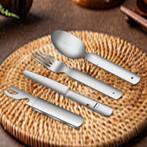 Portable Tableware Dining Utensils Stainless Steel 4 in 1 Pocket ...