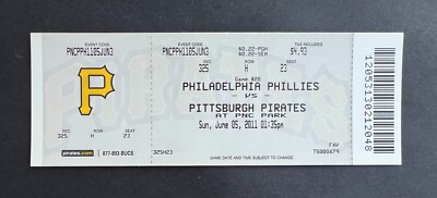 Vintage 2011 Philadelphia Phillies vs Pittsburgh Pirates Ticket Stub 6 ...