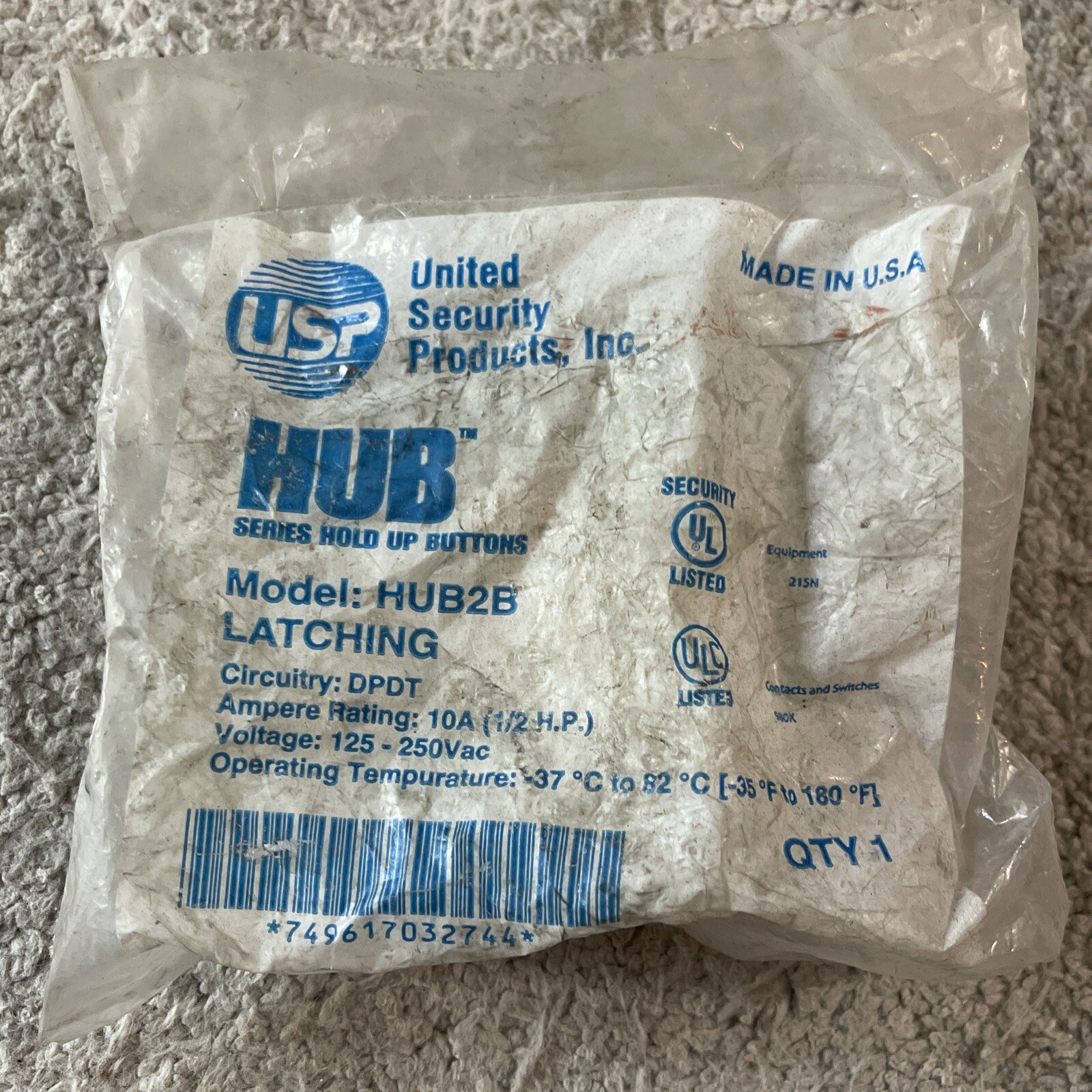 UNITED SECURITY PRODUCTS HUB2B Latching Hold-Up Button DPDT, 6 Screw ...