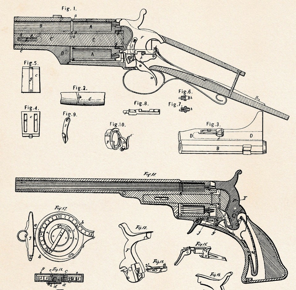 1839 Samuel Colt Paterson Holster Model Revolver Patent Art Print ...