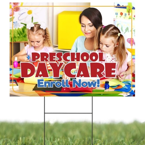 Preschool Daycare Enroll | Sidewalk Yard Sign with Metal Stakes | 24"W ...