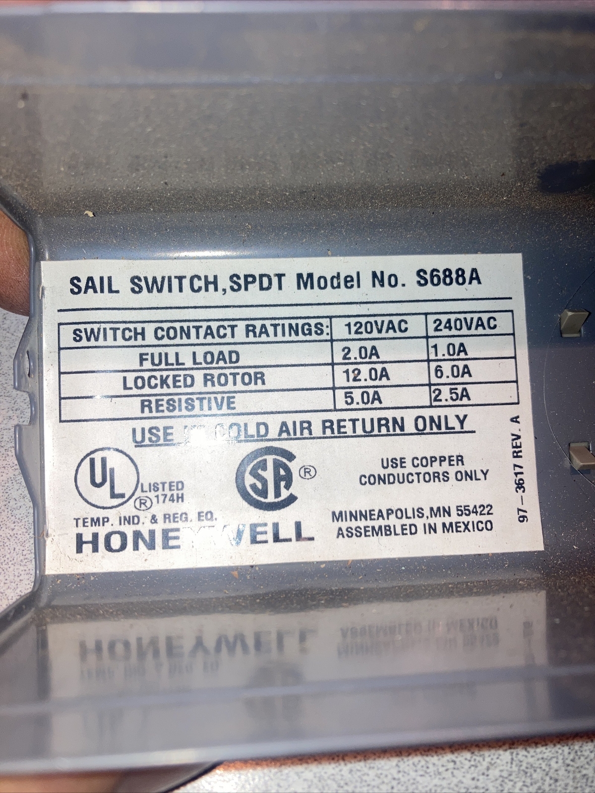 Honeywell S688A1007 Air Flow Switch | eBay