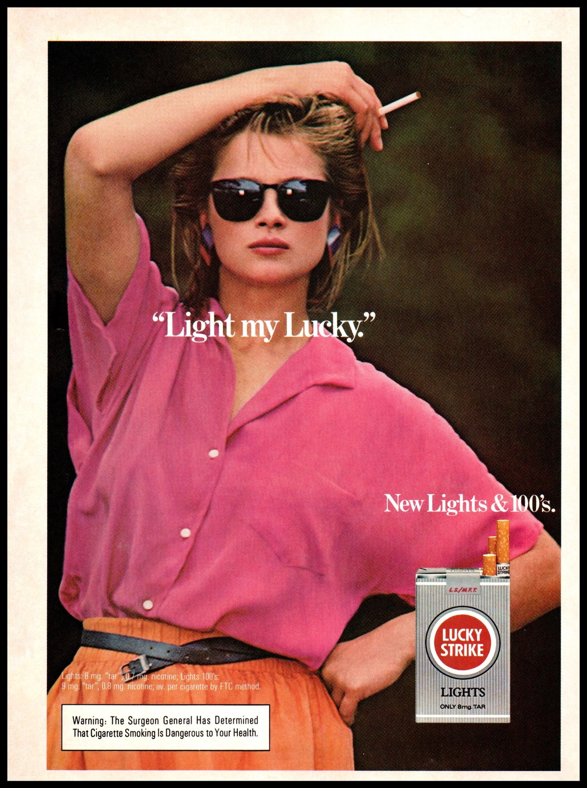 1985 Light My Lucky Strike Cigarettes Vintage Print Ad Pink Shirt ...