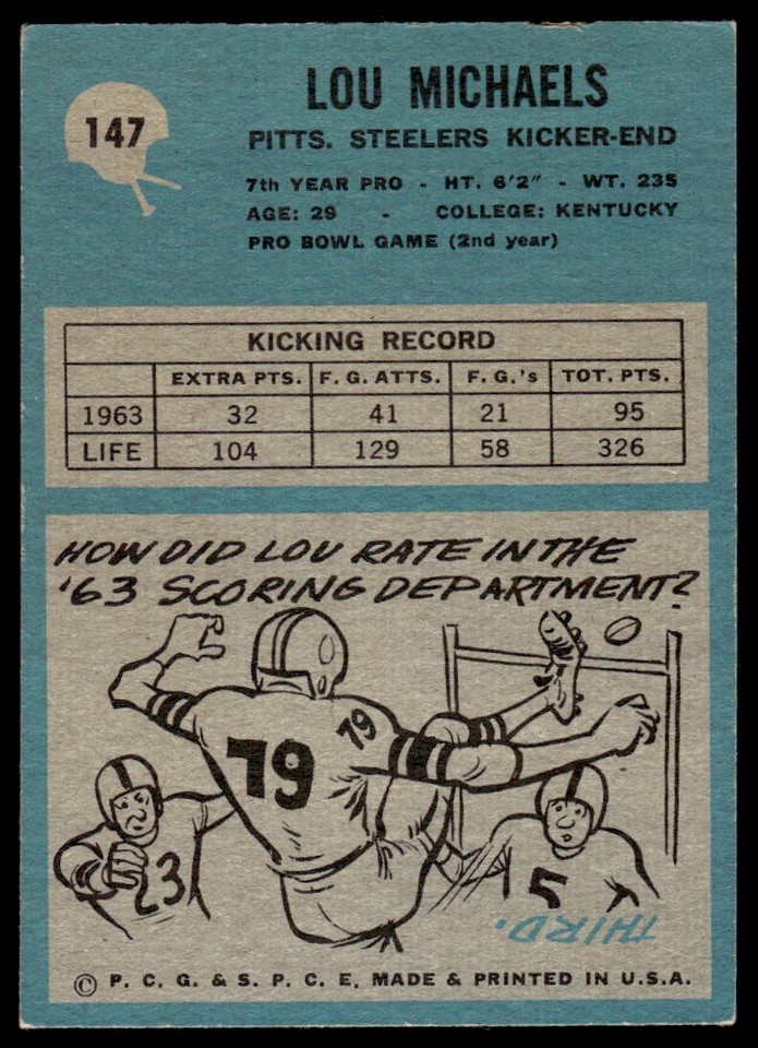 1964 Philadelphia Lou Michaels Pittsburgh Steelers #147 | eBay