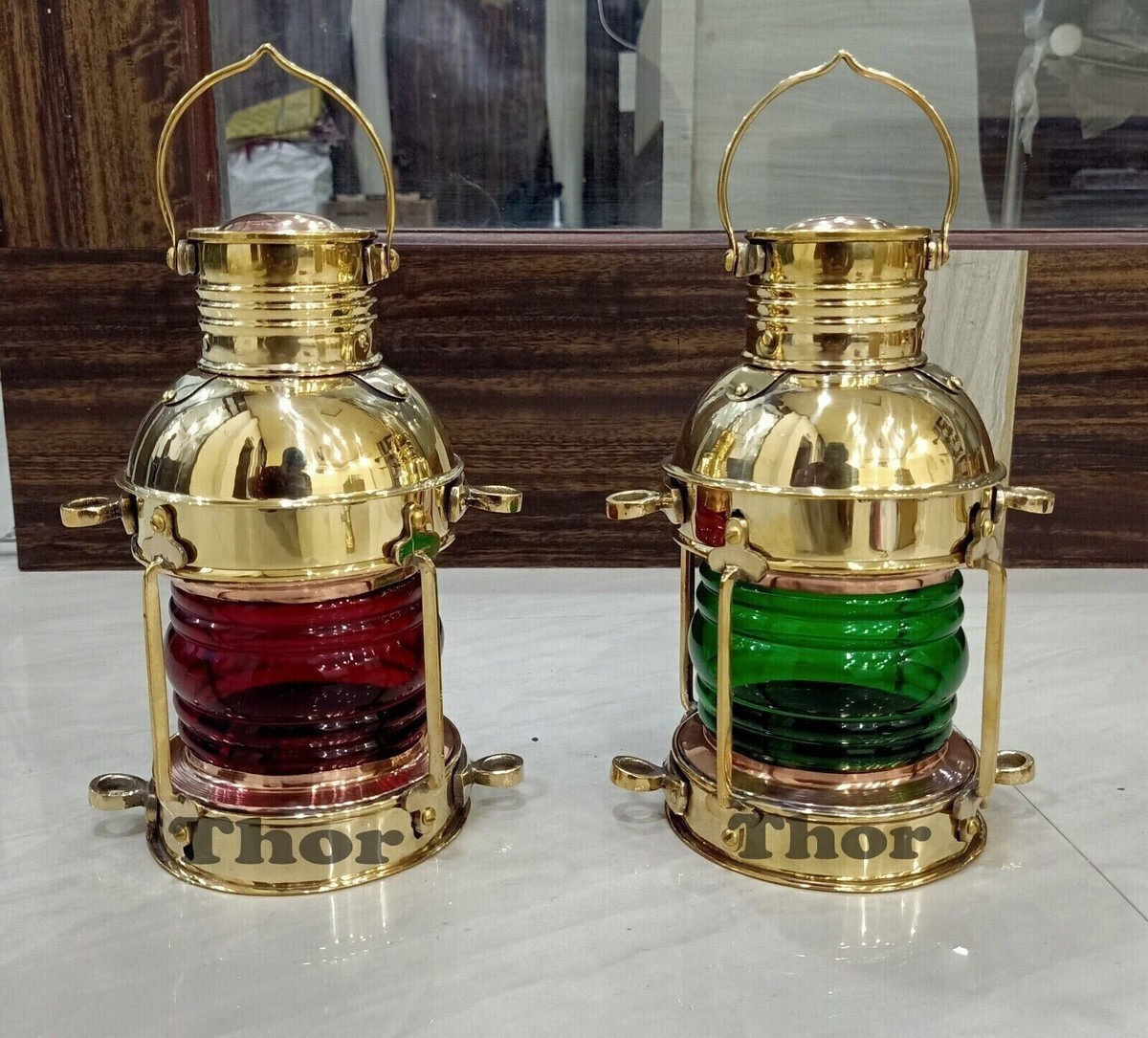 Red W Brass Oil Lantern