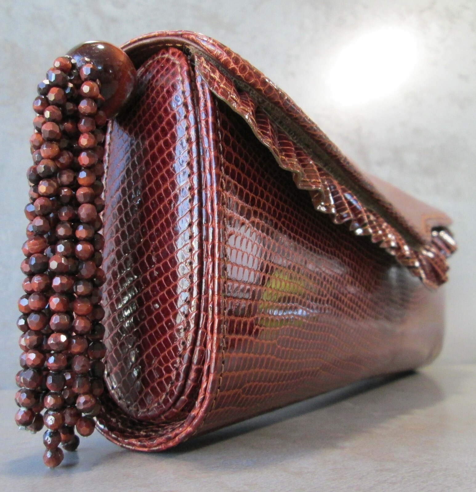LANA MARKS SIENNA LIZARD CLEOPATRA CLUTCH PURSE/BAG w/ TASSEL,SELF ...