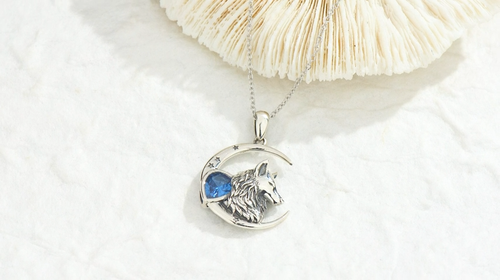 925 Sterling Silver Wolf Moon Necklace Pendant Jewelry Gift for Women ...