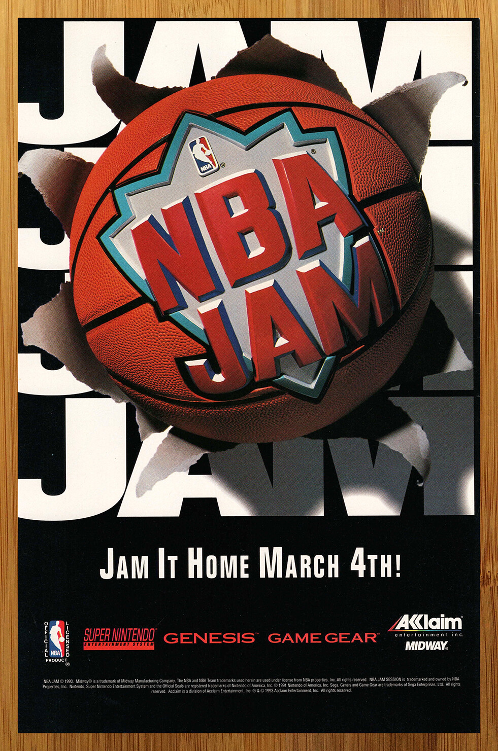 1993 NBA Jam SNES Sega Genesis Print Ad/Poster Basketball Game Promo ...