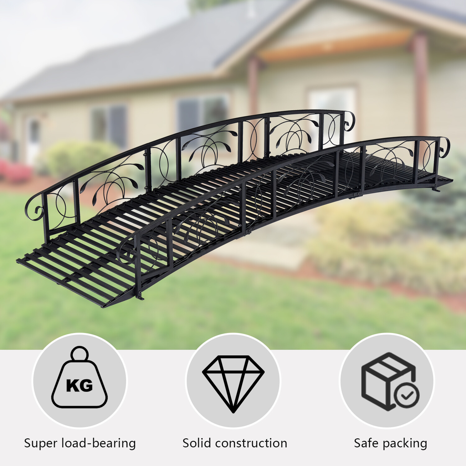 8 Ft Metal Garden Bridge Outdoor Backyard Decorative Pond Bridge w ...