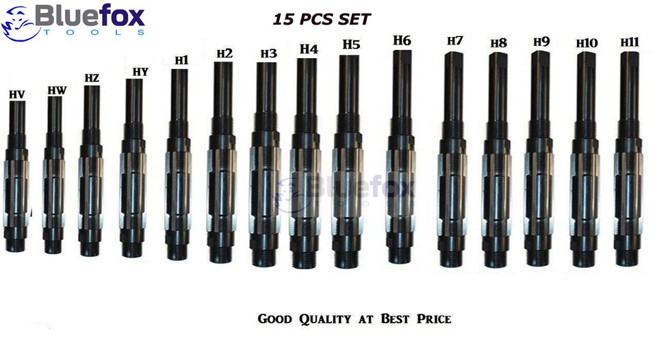 15 PCS ADJUSTABLE HAND REAMER SET H-V TO H-11 SIZES 1/4 " to 1.1/16 ...