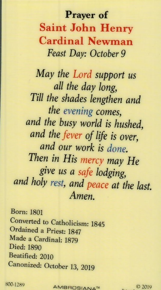 +HC+-*Prayer of Saint John Henry/Cardina Newman" {Holy Card/Laminated ...