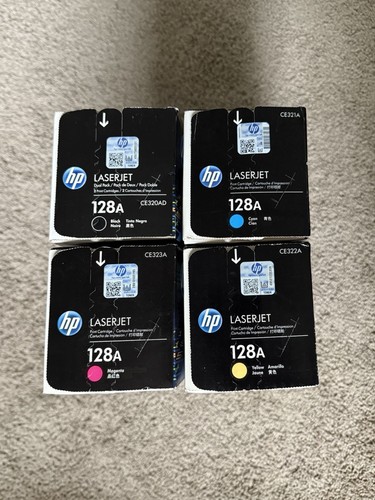 Set of 4 Genuine HP 128A - CE323A CE322A CE321A CE320AD C/M/Y/B Toner ...