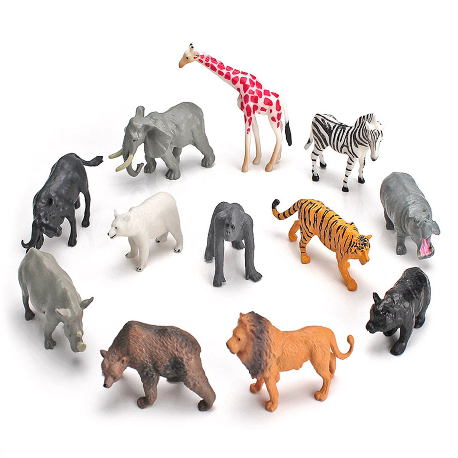 Zoo Toy Set for Learning Figurines Realistic Wild Miniature Hippo Zebra ...