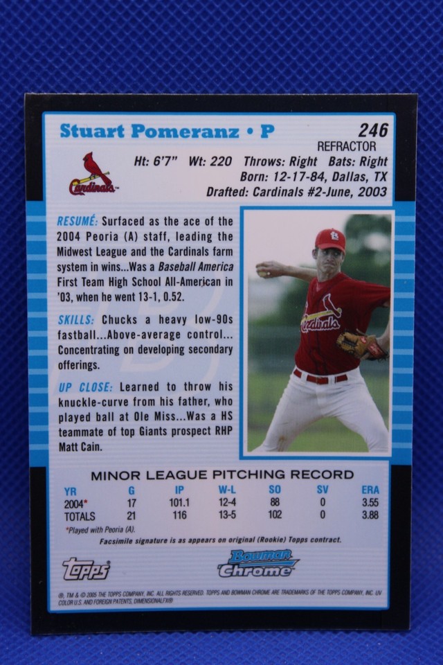 2005 Bowman Chrome First Year Refractor Stuart Pomeranz Stu #246 RC ...