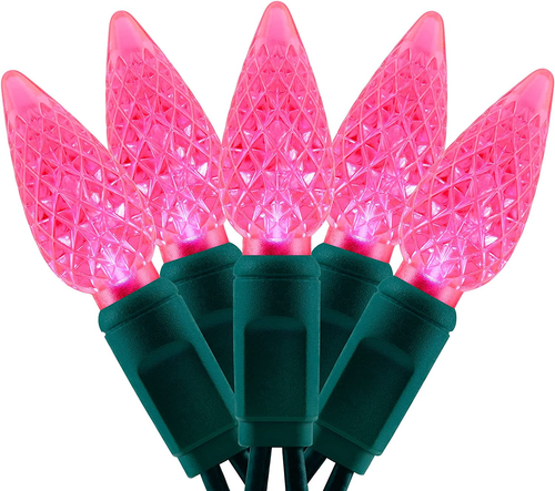 Pink One-Piece C6 LED Christmas Lights, Total 71 Feet 140 Count 2 ...
