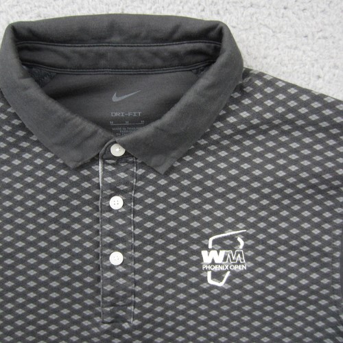 Nike Golf Polo Mens Medium Gray Plaid Waste Management Open Player Dri ...